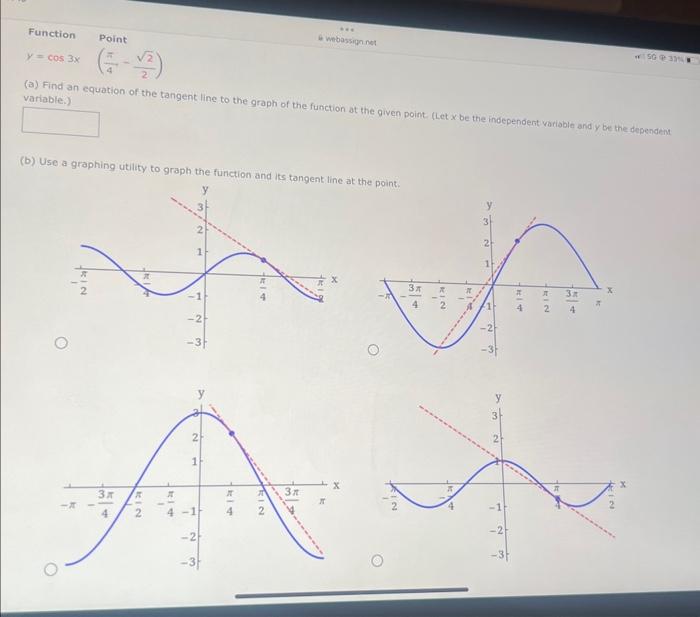 Solved Function Point y=cos3x(4π−22) 6 mossipn net (a) Find | Chegg.com