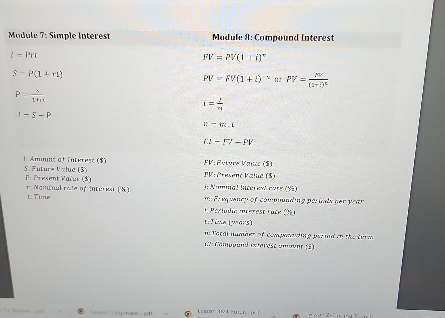 Solved Module 7: Simple Interest I=PrtS=P(1+rt)P=1+rtsI=S−P | Chegg.com