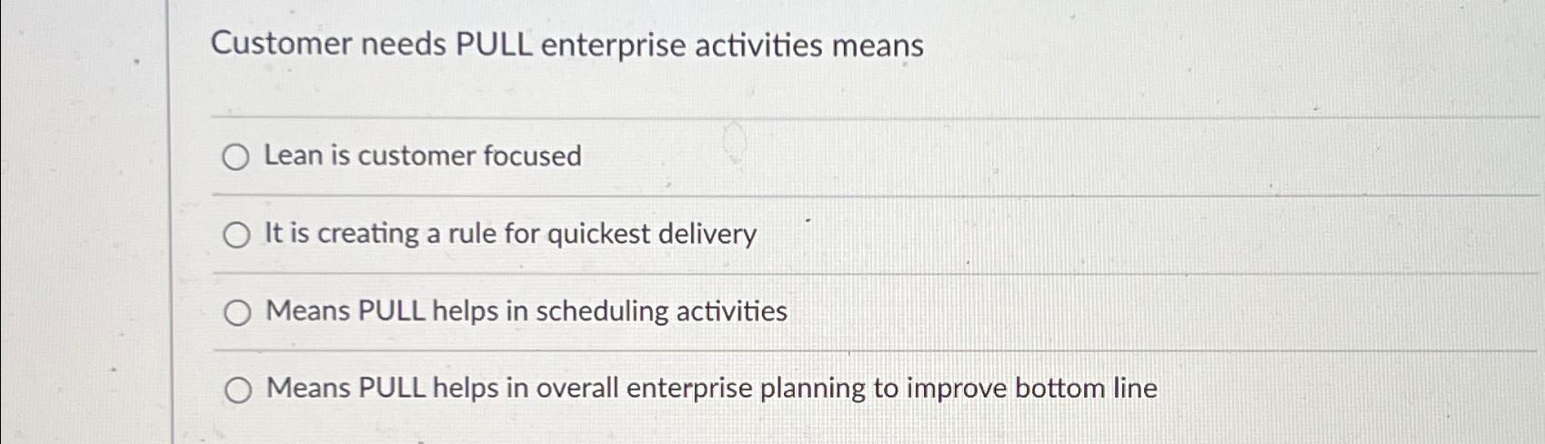 Solved Customer needs PULL enterprise activities meansLean | Chegg.com