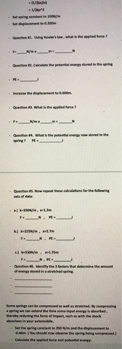 Solved Lab: Hooke's law and Elastic Potential Energy | Chegg.com