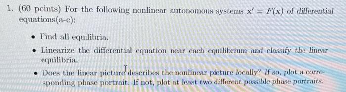 Solved 1 60 Points For The Following Nonlinear