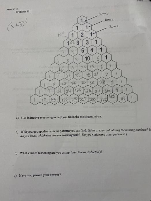 Solved Math 1332 Problem a) Use inductive reasoning to help | Chegg.com