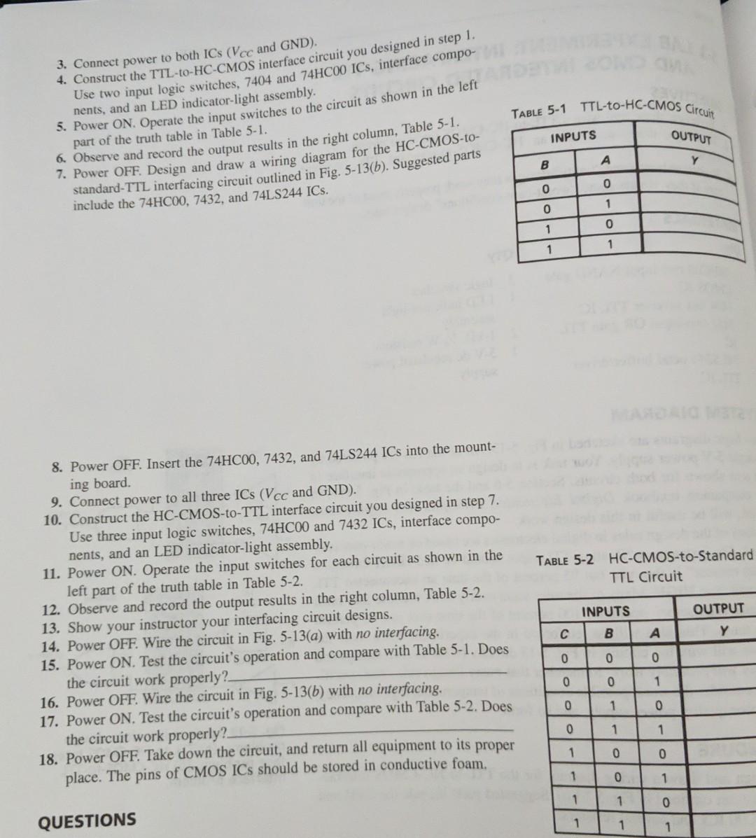 5-3 LAB EXPERIMENT: INTERFACING TTL AND CMOS | Chegg.com