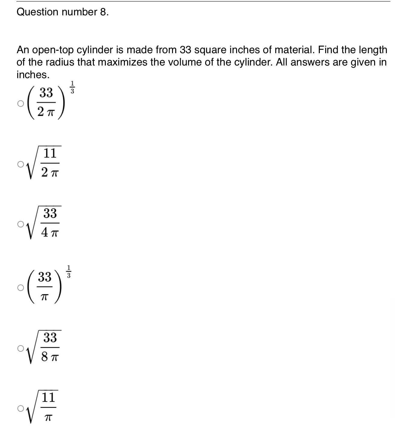 Solved Question number 8.An open-top cylinder is made from | Chegg.com