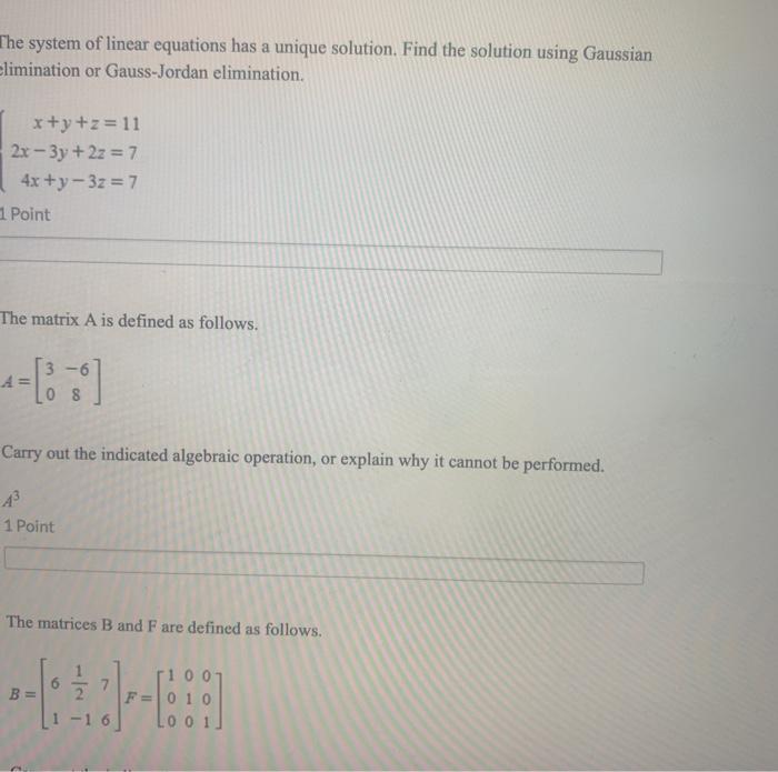 Solved The system of linear equations has a unique solution. | Chegg.com
