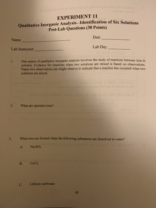 Solved EXPERIMENT 11 Qualitative Inorganic Analysis | Chegg.com