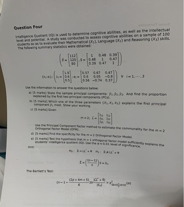 Solved Question Four Intelligence Quotient (IQ) is used to | Chegg.com