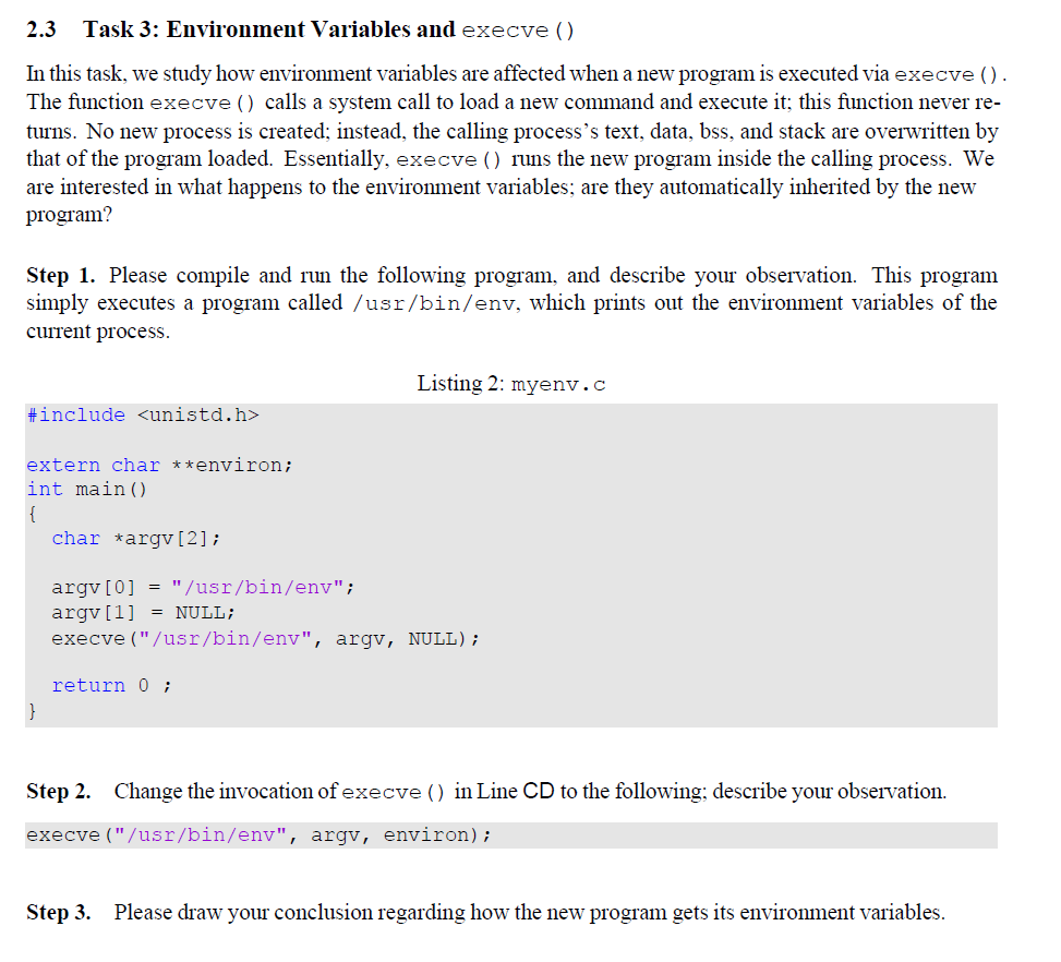 Solved Step 2. ﻿Change the invocation of execve () ﻿in Line | Chegg.com