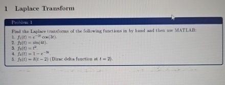 Solved 1 ﻿Laplace TransformPrablum 1Find the Laplace | Chegg.com