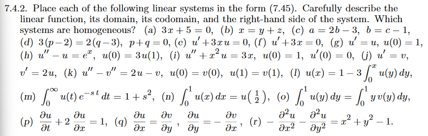 7.4.2. ﻿Place each of the following linear systems in | Chegg.com