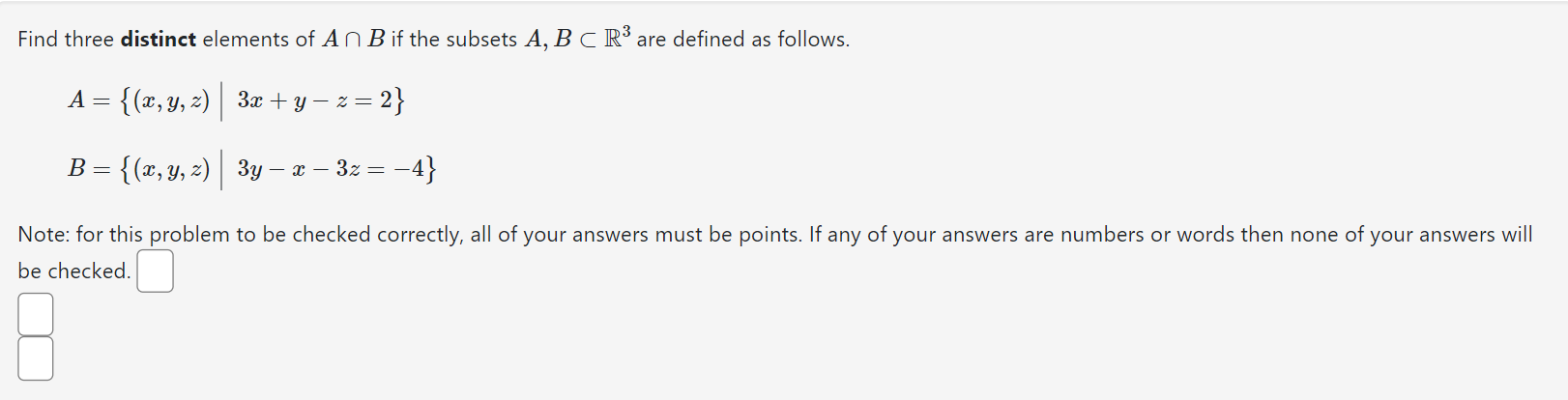 Solved Find three distinct elements of A∩B ﻿if the subsets | Chegg.com