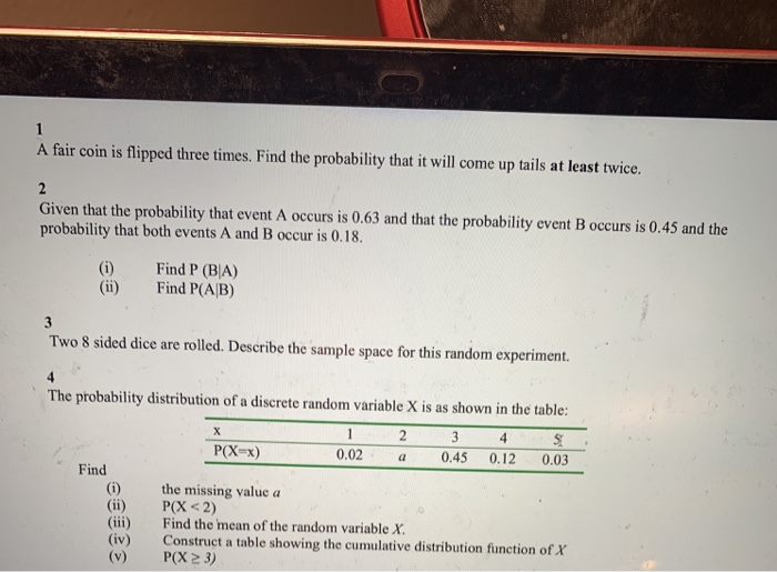 Solved A fair coin is flipped three times. Find the | Chegg.com