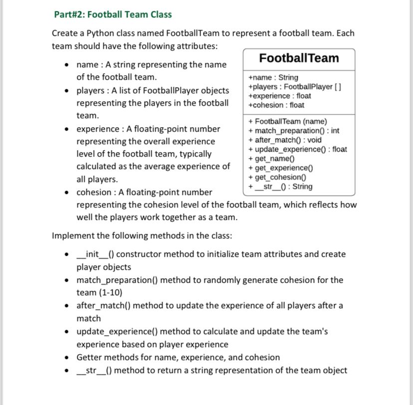 Solved Part2 Football Team Classcreate A Python Class 5408
