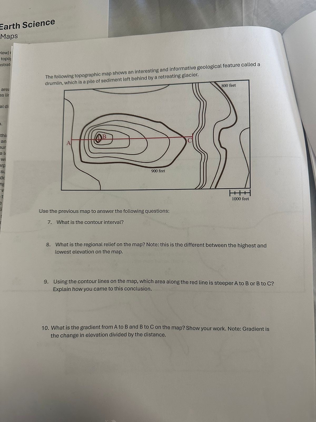 Solved The following topographic map shows an interesting | Chegg.com