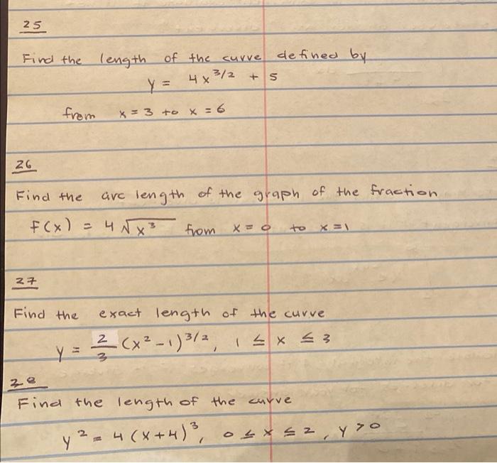 Solved Find the length of the curve defined by y=4x3/2+5 | Chegg.com