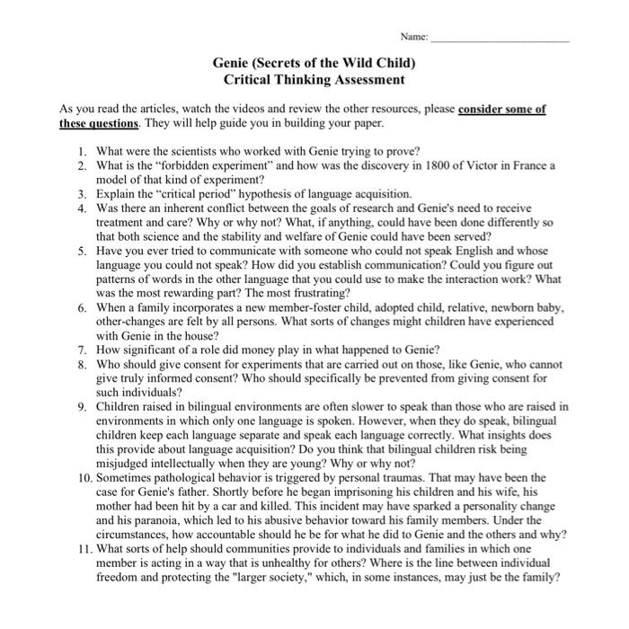 Name: Genie (Secrets of the Wild Child) Critical | Chegg.com