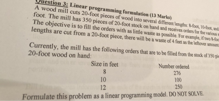 Solved Question 3: Linear programming formulation (13 Marks) | Chegg.com