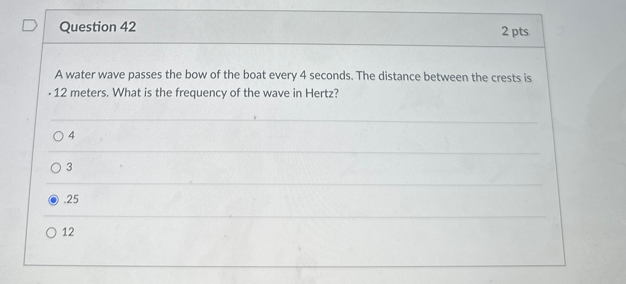 Solved Question 422 ﻿ptsA water wave passes the bow of the | Chegg.com