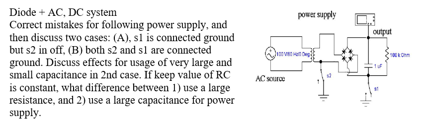 Solved Diode + ﻿AC, ﻿DC systemCorrect mistakes for following | Chegg.com