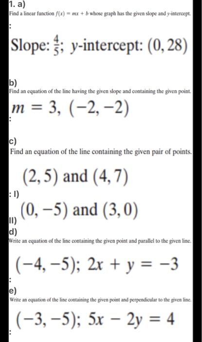 Solved 1. a) Find a linear function f(x) = mx + b whose | Chegg.com