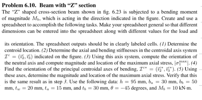 Solved Problem 6.10. ﻿Beam with "Z" ﻿sectionThe "Z" ﻿shaped | Chegg.com