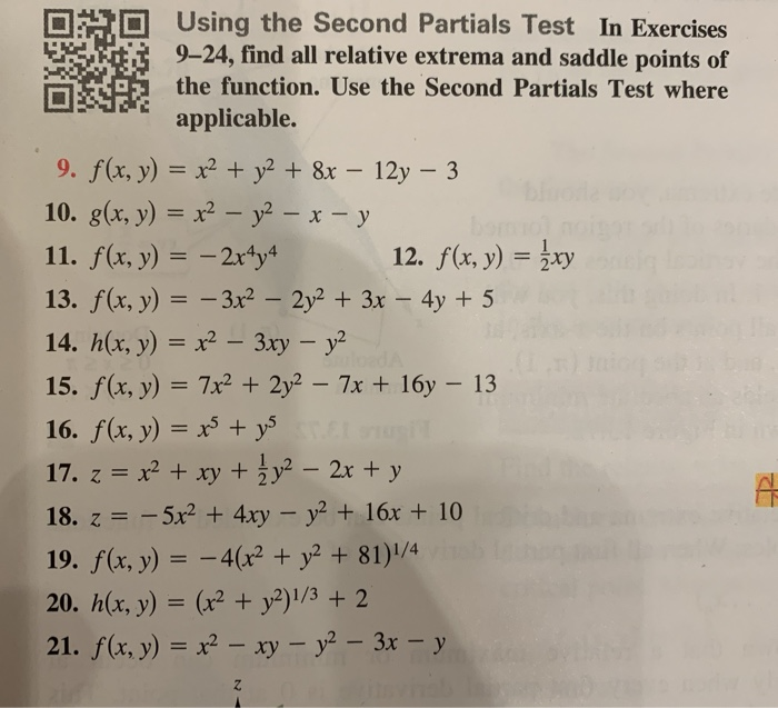 Solved Using the Second Partials Test In Exercises 9-24, | Chegg.com