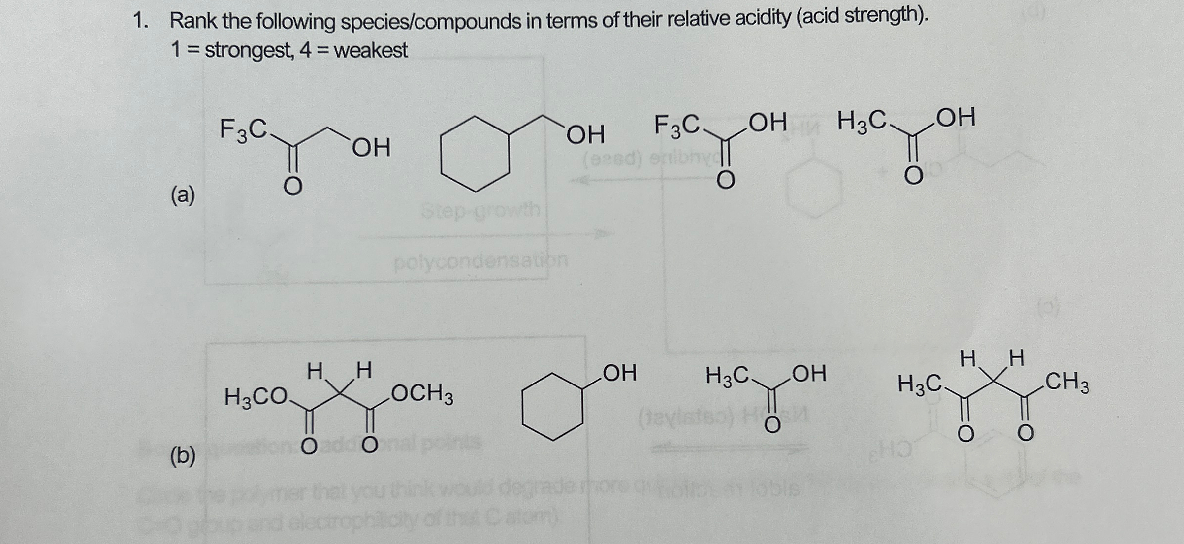 Solved Rank the following species/compounds in terms of | Chegg.com