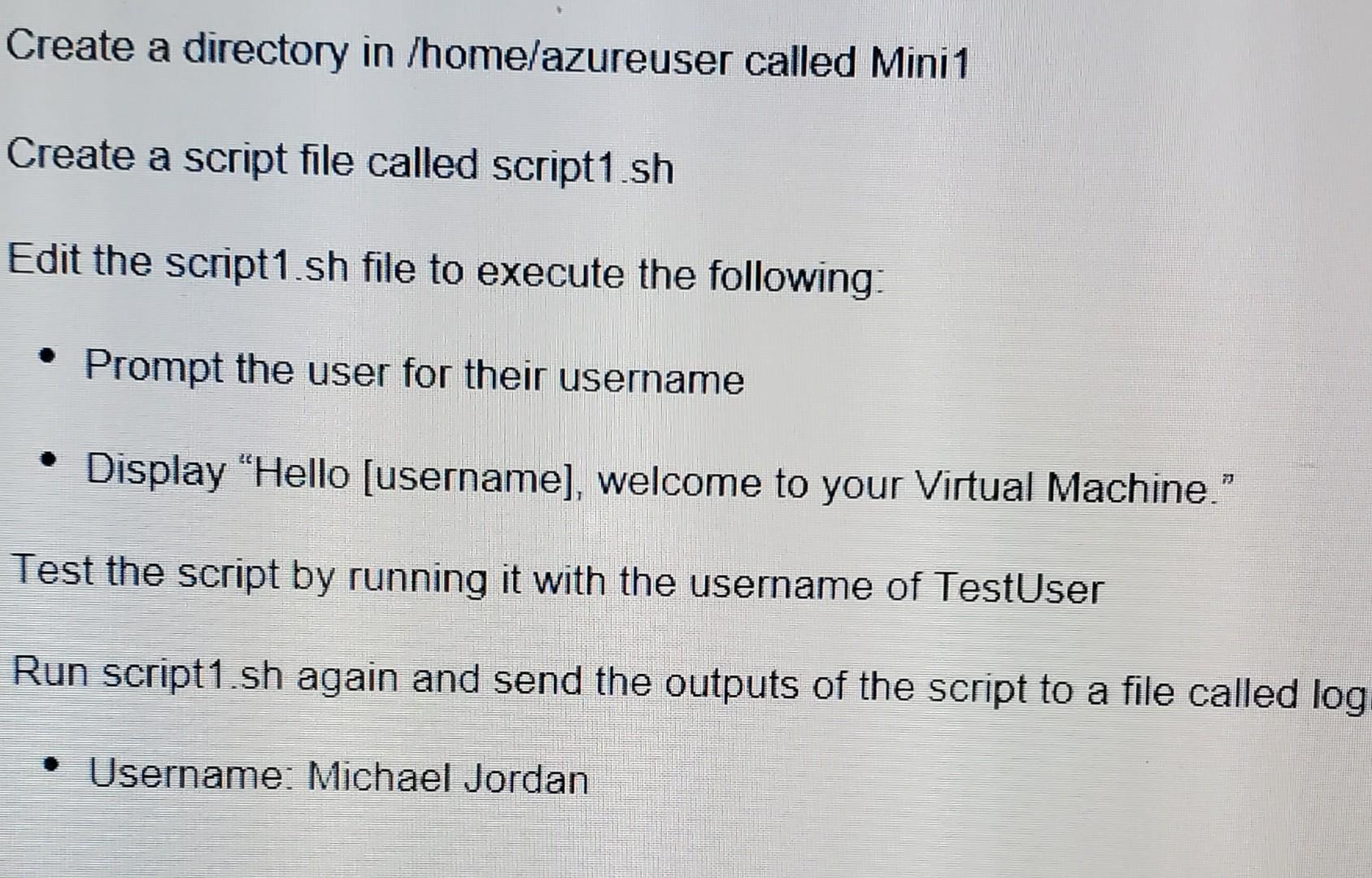 Solved Create a directory in /home/azureuser called Mini 1 | Chegg.com