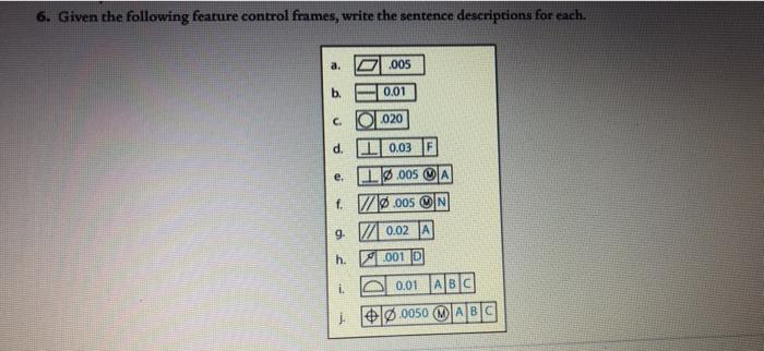 Solved 6. Given the following feature control frames, write | Chegg.com