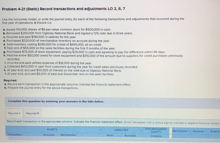 Solved Problem 4-21 (Static) Record transactions and | Chegg.com