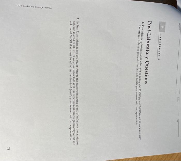 Lab Report Part A - Identification of an Unknown | Chegg.com