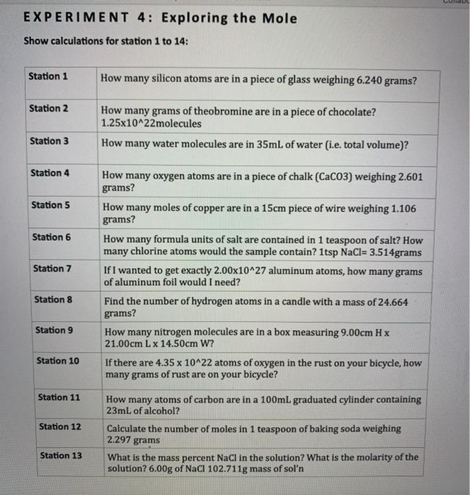 Solved EXPERIMENT 4: Exploring the MoleStation 14 What mass | Chegg.com