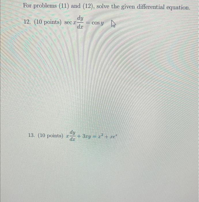 Solved For problems (11) and (12), solve the given | Chegg.com
