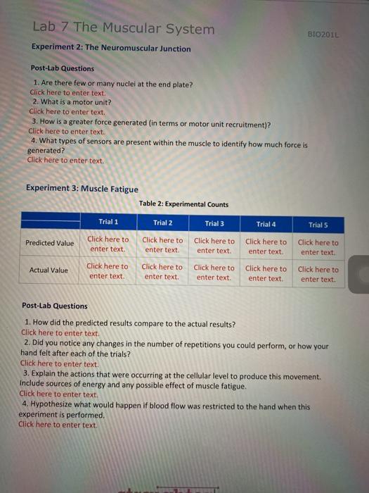 Solved Lab 7 The Muscular System BIO 2011 Experiment 2: The | Chegg.com