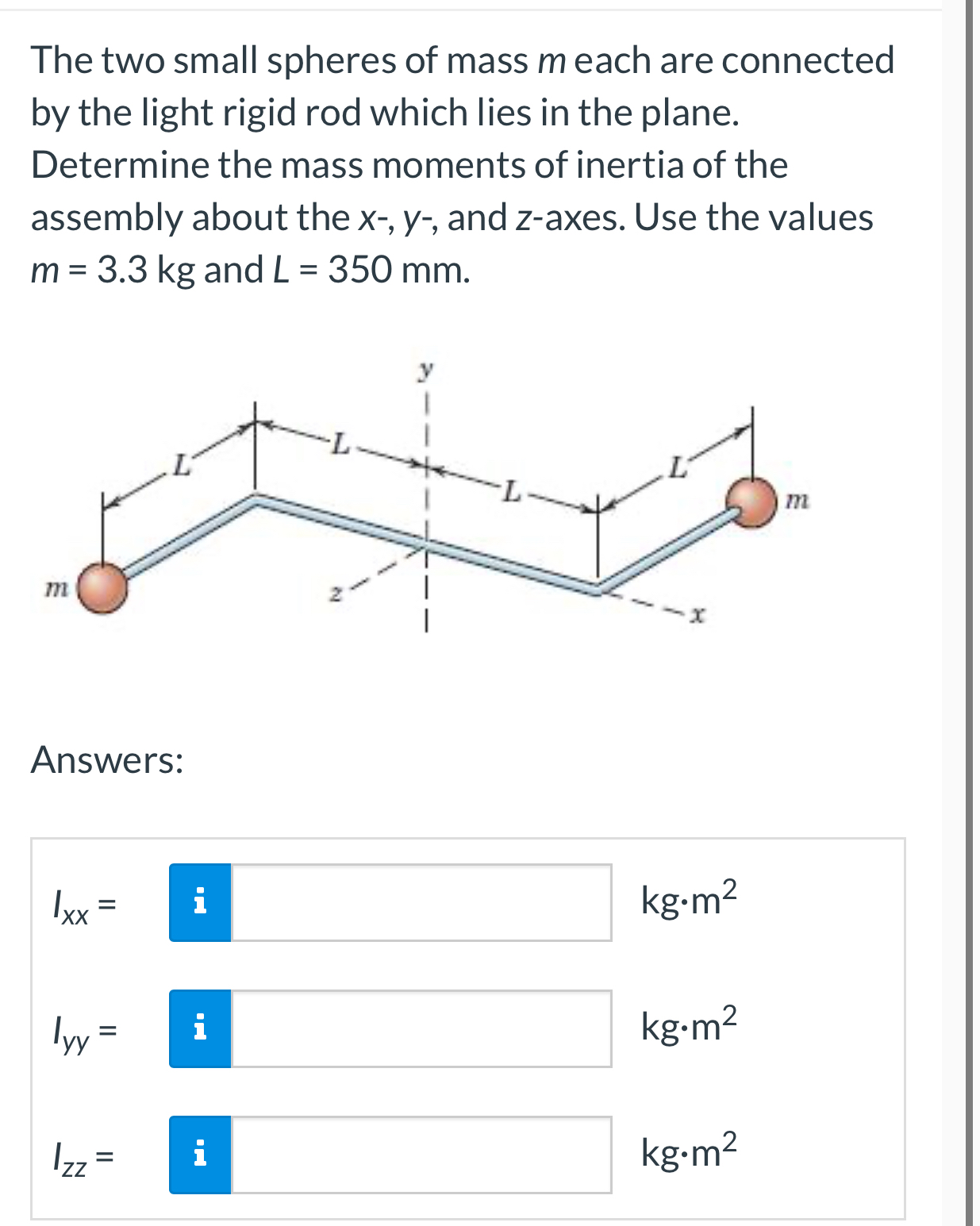 Solved The two small spheres of mass m ﻿each are connected | Chegg.com