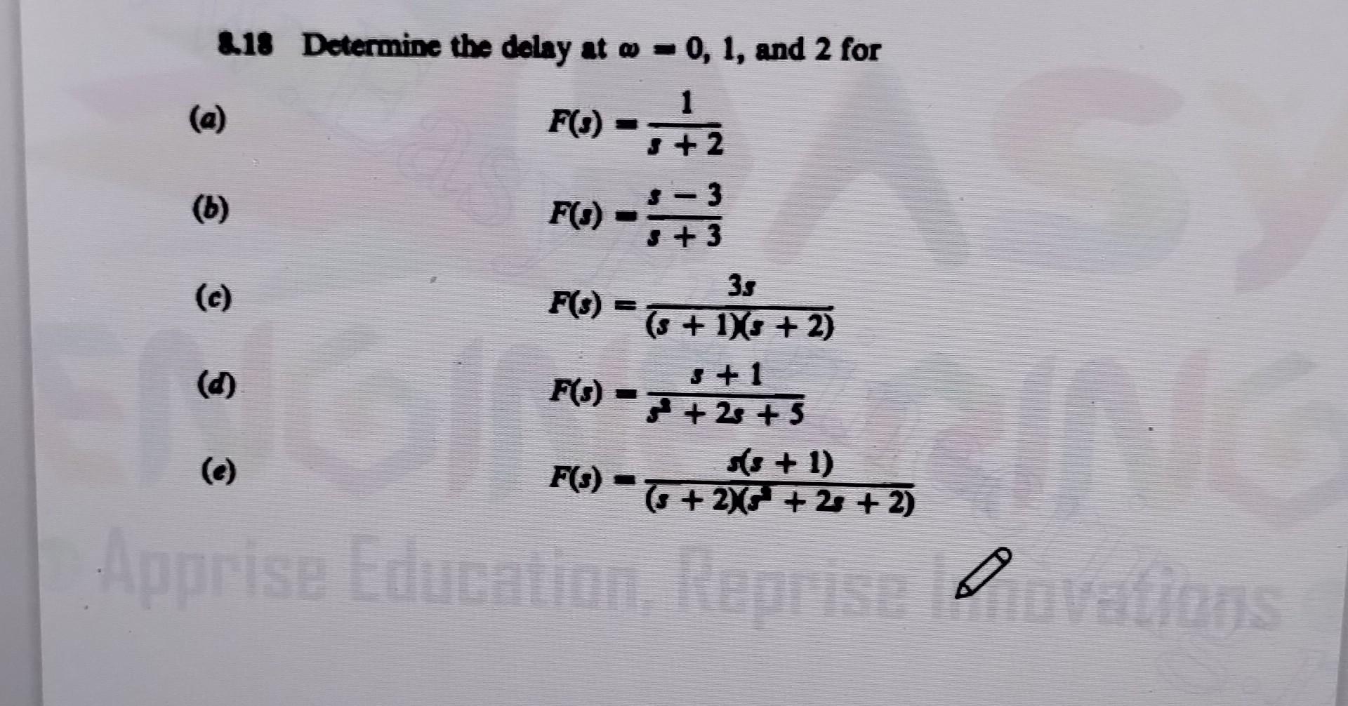 Solved 2.18 Determine the delay at ω=0,1, and 2 for (a) | Chegg.com