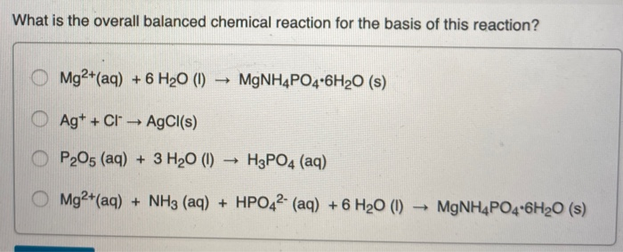 Solved What is the overall balanced chemical reaction for | Chegg.com