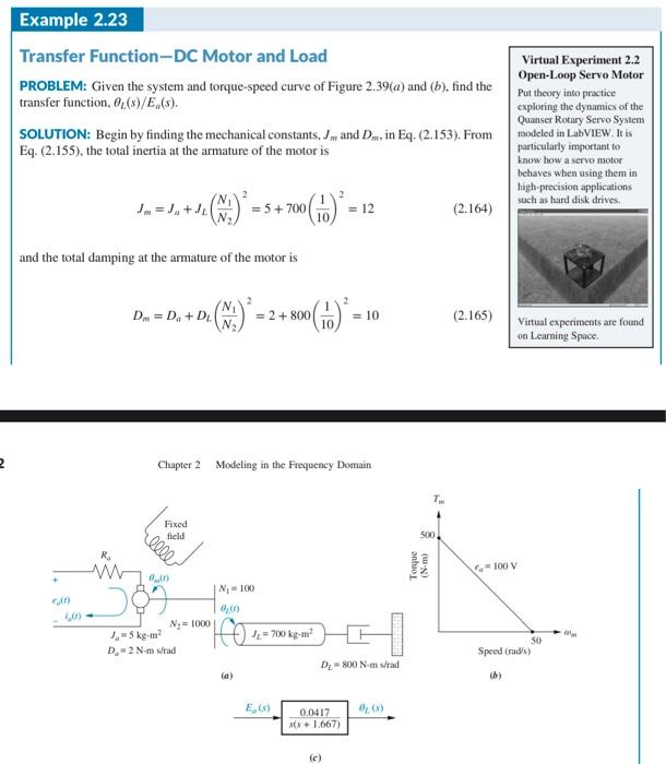 Solved Example 2.23 Transfer Function-DC Motor and Load | Chegg.com