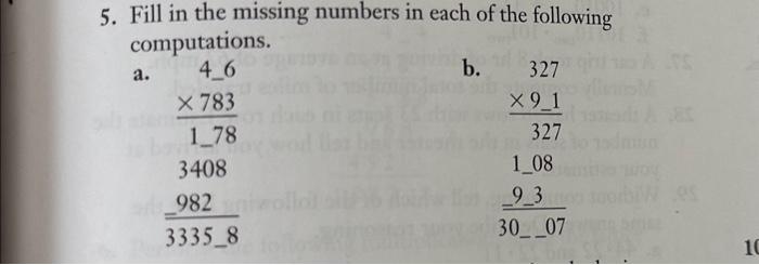 Solved 5. Fill in the missing numbers in each of the | Chegg.com