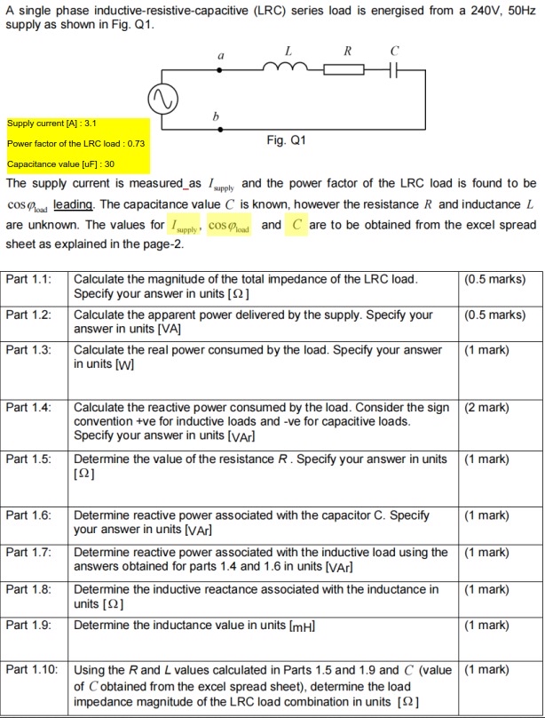 Solved A single phase inductive-resistive-capacitive (LRC) | Chegg.com