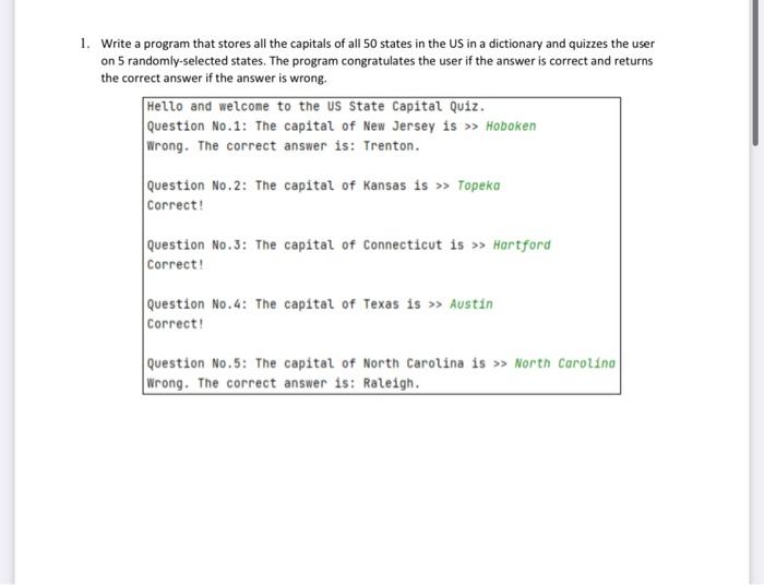 Solved 1. Write a program that stores all the capitals of | Chegg.com