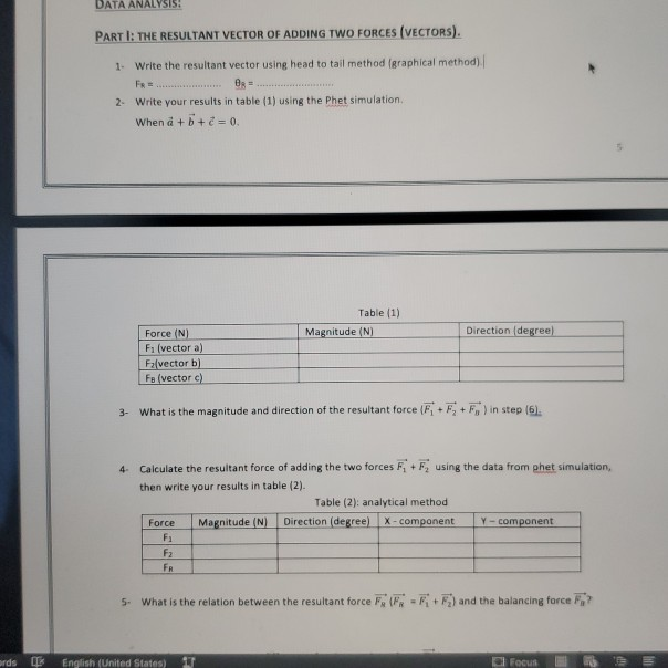 DATA ANALYSIS: PART I: THE RESULTANT VECTOR OF ADDING | Chegg.com