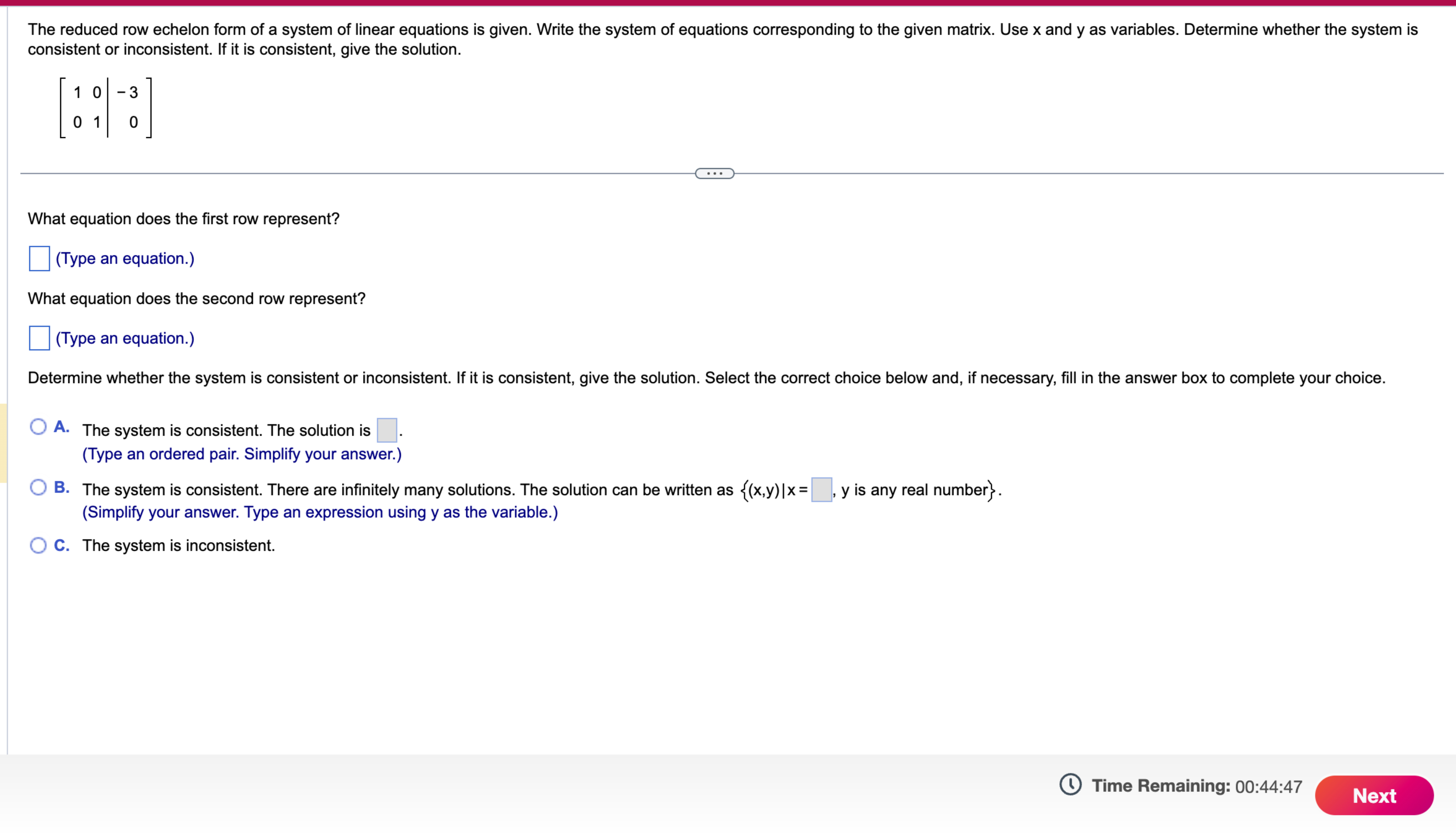 Solved The reduced row echelon form of a system of linear | Chegg.com
