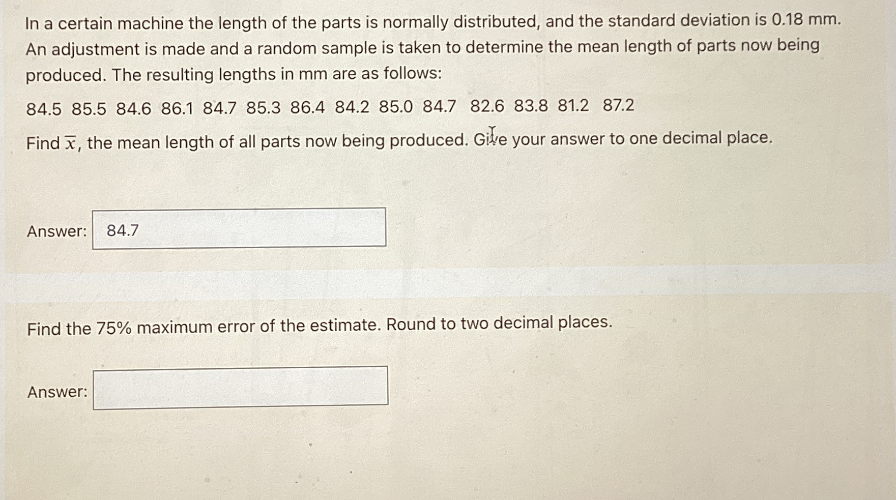 Solved In a certain machine the length of the parts is | Chegg.com