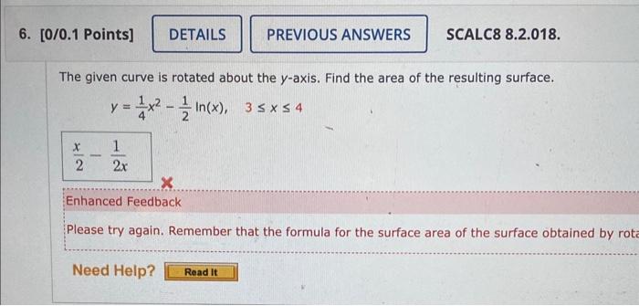 Solved The given curve is rotated about the y-axis. Find the | Chegg.com