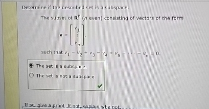 Determine if the described set is a subspace.The | Chegg.com