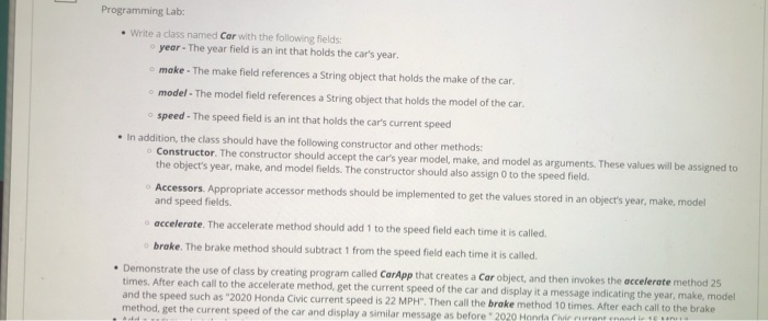 Solved Programming Lab • Write A Class Named Car With The 8565