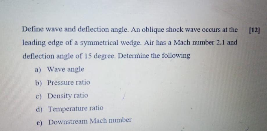 Solved [12] Define wave and deflection angle. An oblique | Chegg.com