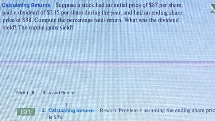 Solved 2. Calculating Returns Rework Problem 1 assuming the | Chegg.com