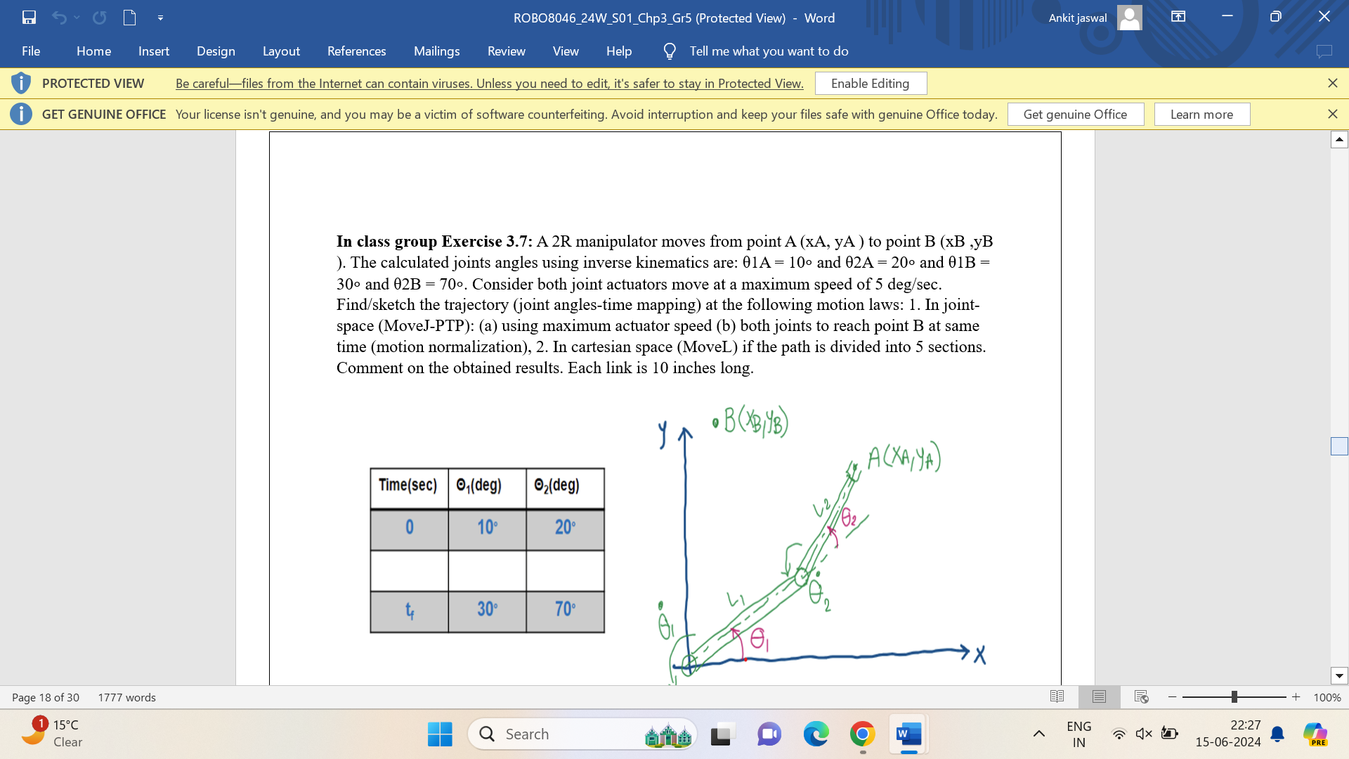 Solved In class group Exercise 3.7: A 2R manipulator moves | Chegg.com